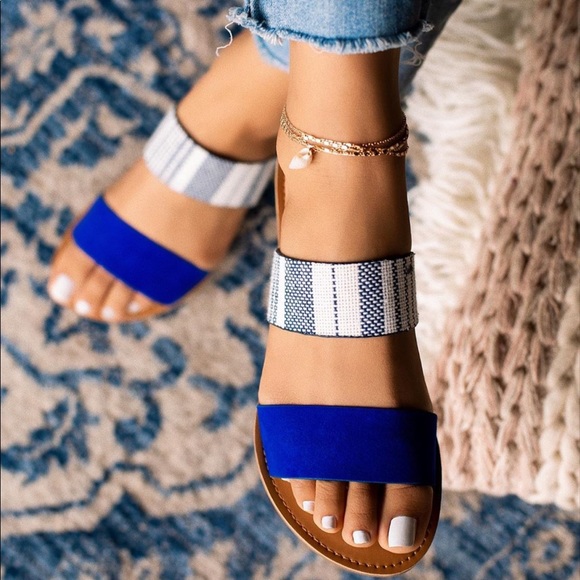 ShopFor_Fun Boutique | Shoes | Newladies Bluewhite Double Bands Flat ...